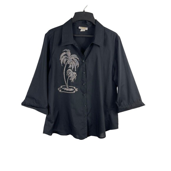 Tia Designs | Tops | Tia Designs Vintage 9s Black Button Up 34 Sleeve ...